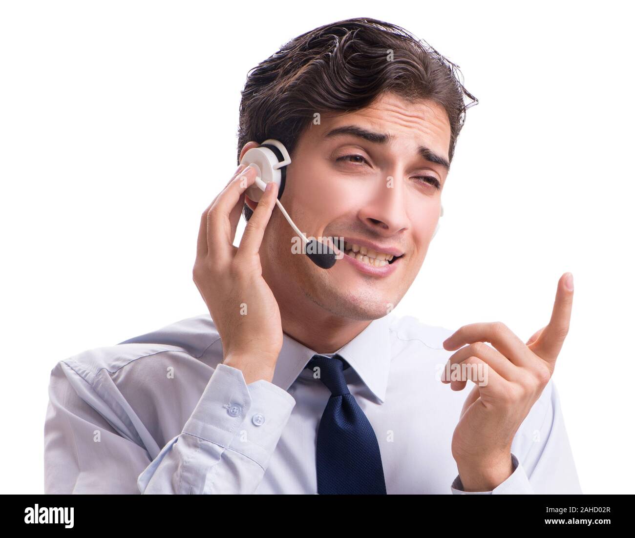 The man with headset isolated on white background Stock Photo - Alamy