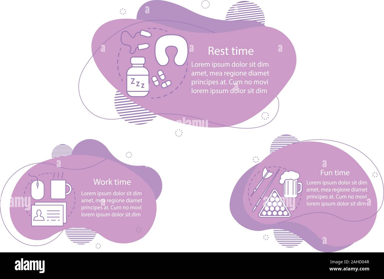 Daily student routine concept illustrations. Study, party and rest time ...