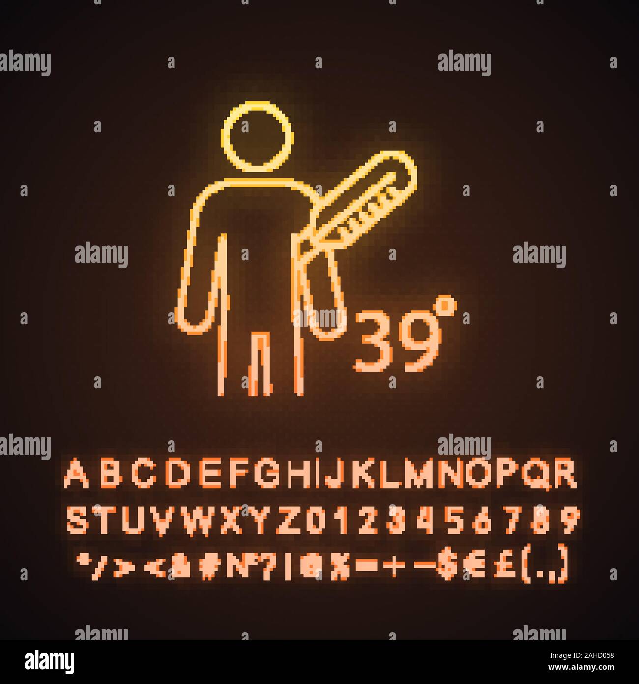 Fever neon light icon. High body temperature. Disease, cold, flu ...