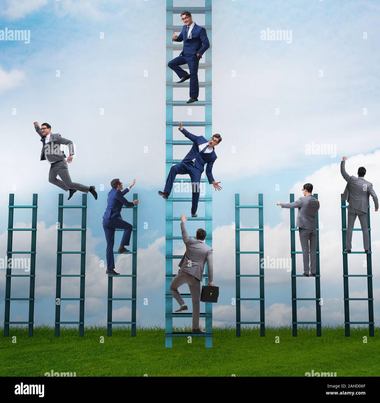 The competition concept with businessman beating competitors Stock ...