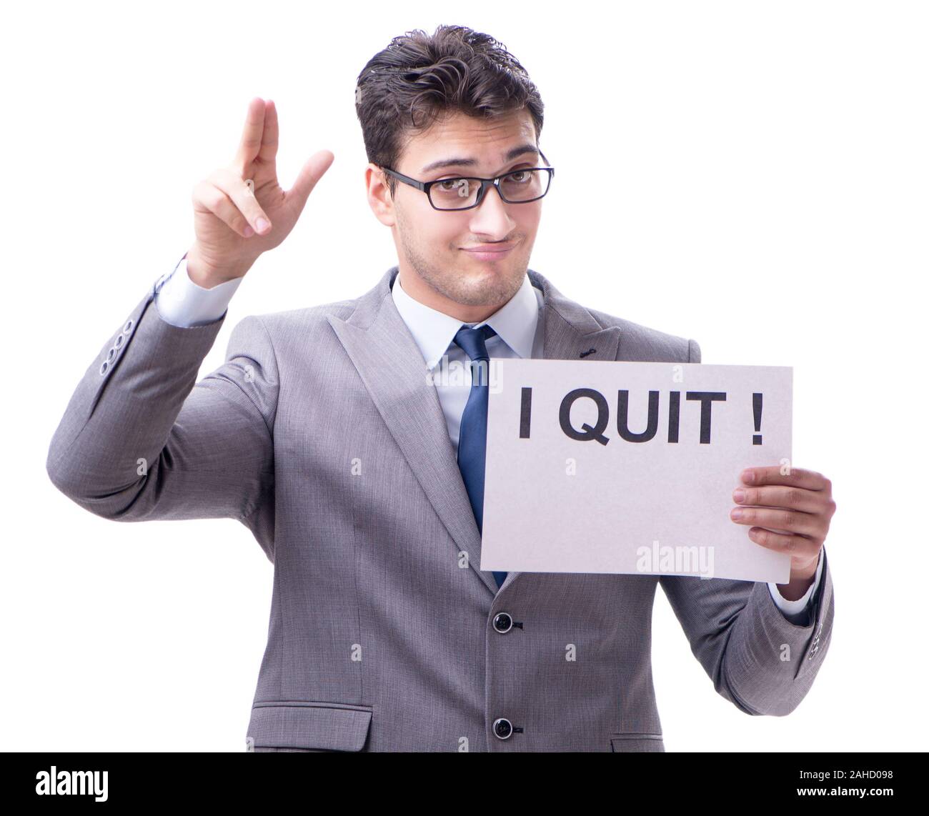 The businessman in resignation concept isolated on white background ...