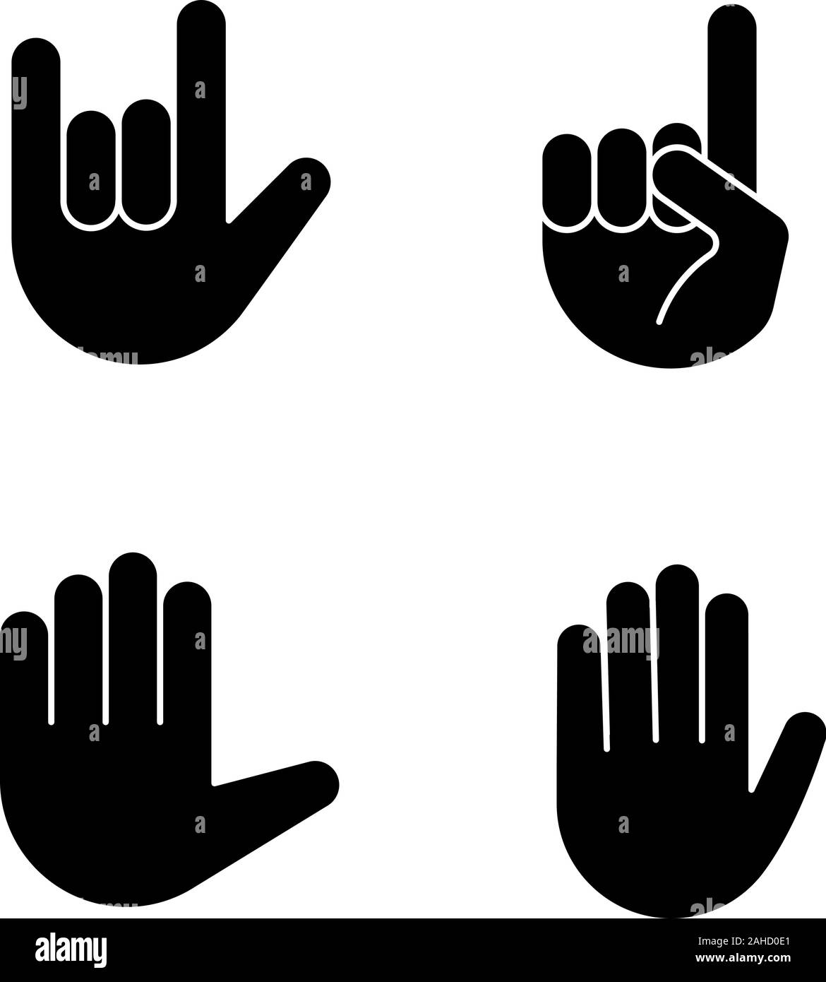 Hand gesture emojis glyph icons set. Love you, heavy metal, heaven ...