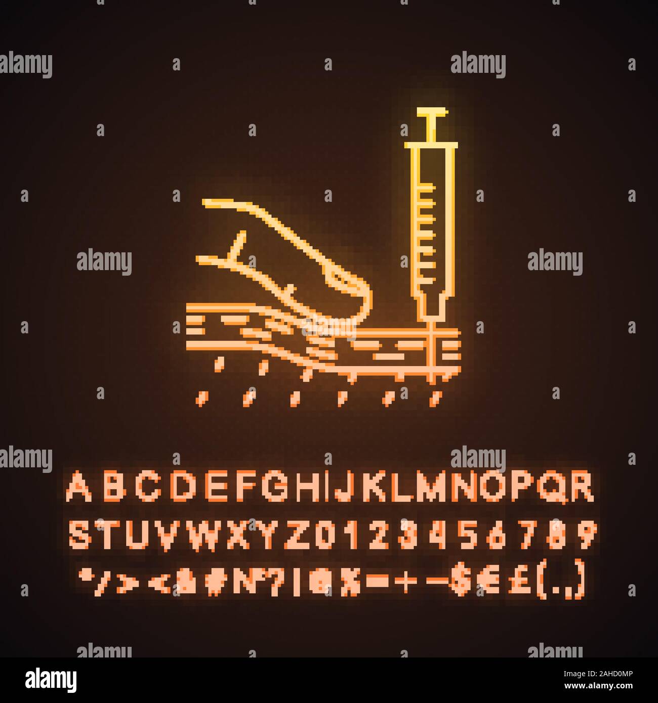 Subcutaneous injection neon light icon. Vaccination, immunization ...