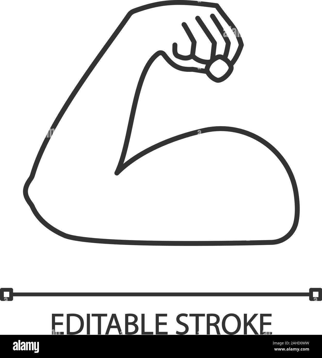Flexed bicep linear icon. Thin line illustration. Strong emoji. Muscle ...