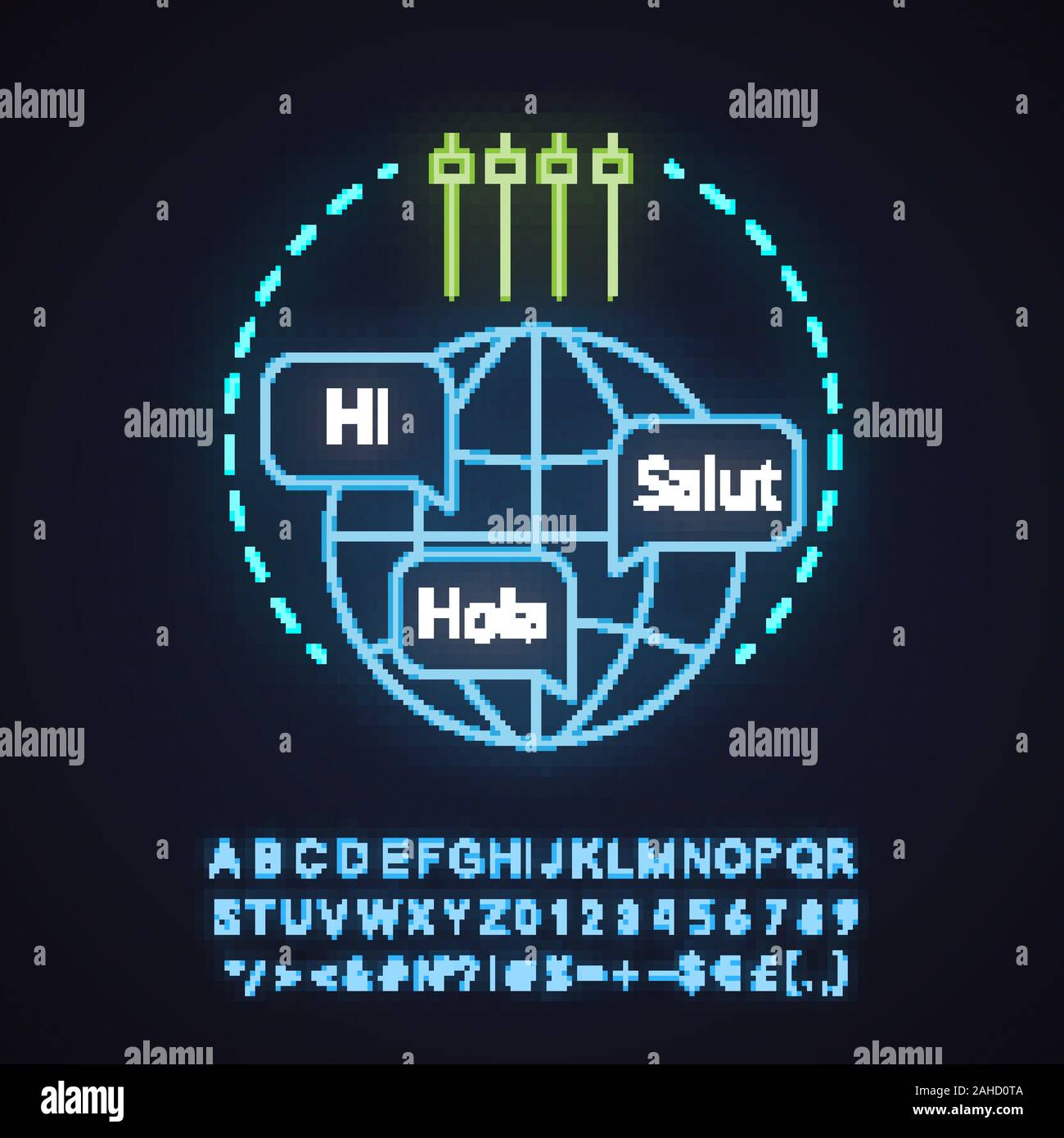 Language courses neon light concept icon. Elementary language ...