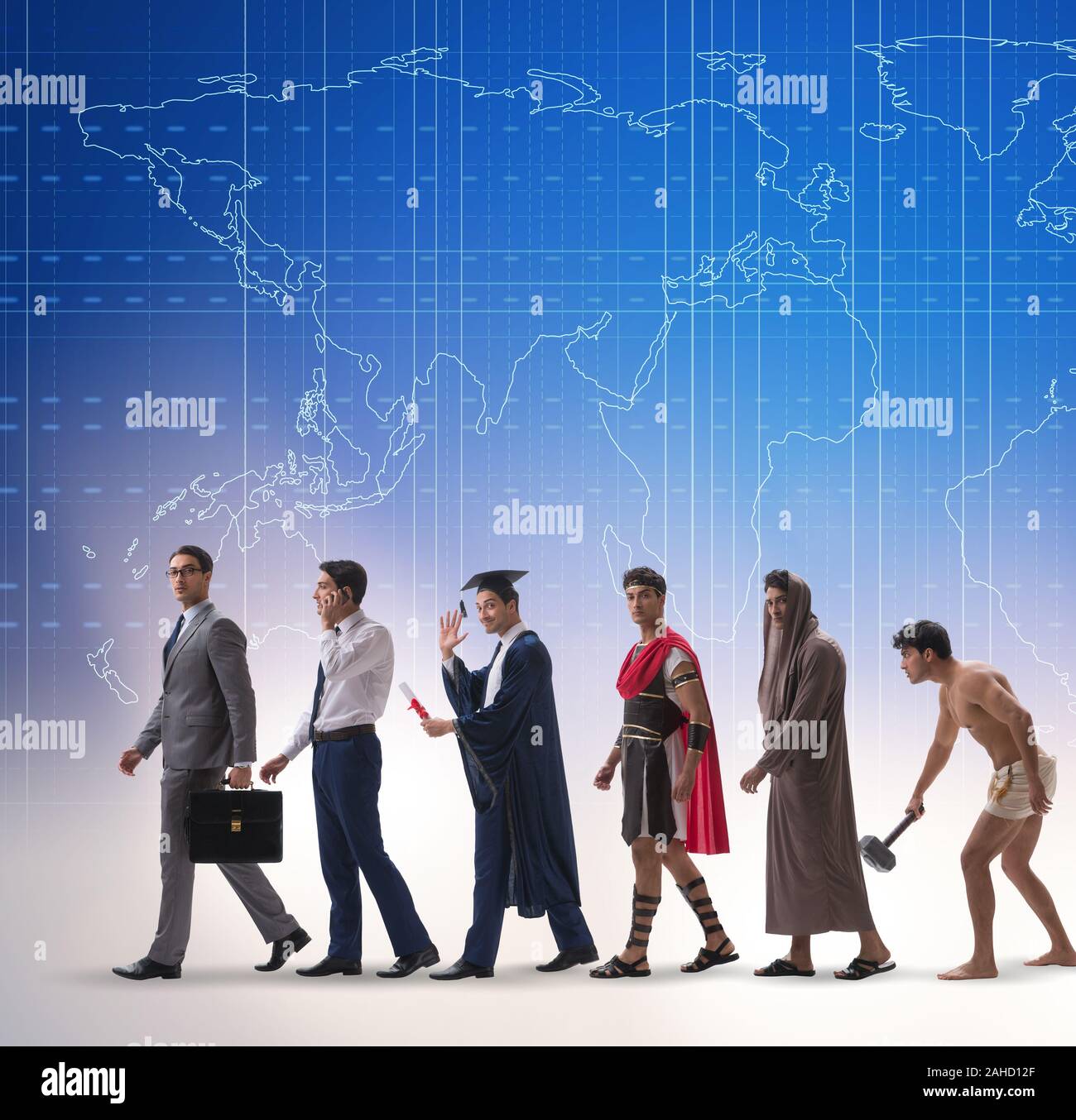 The progression of man mankind from ancient to modern Stock Photo - Alamy