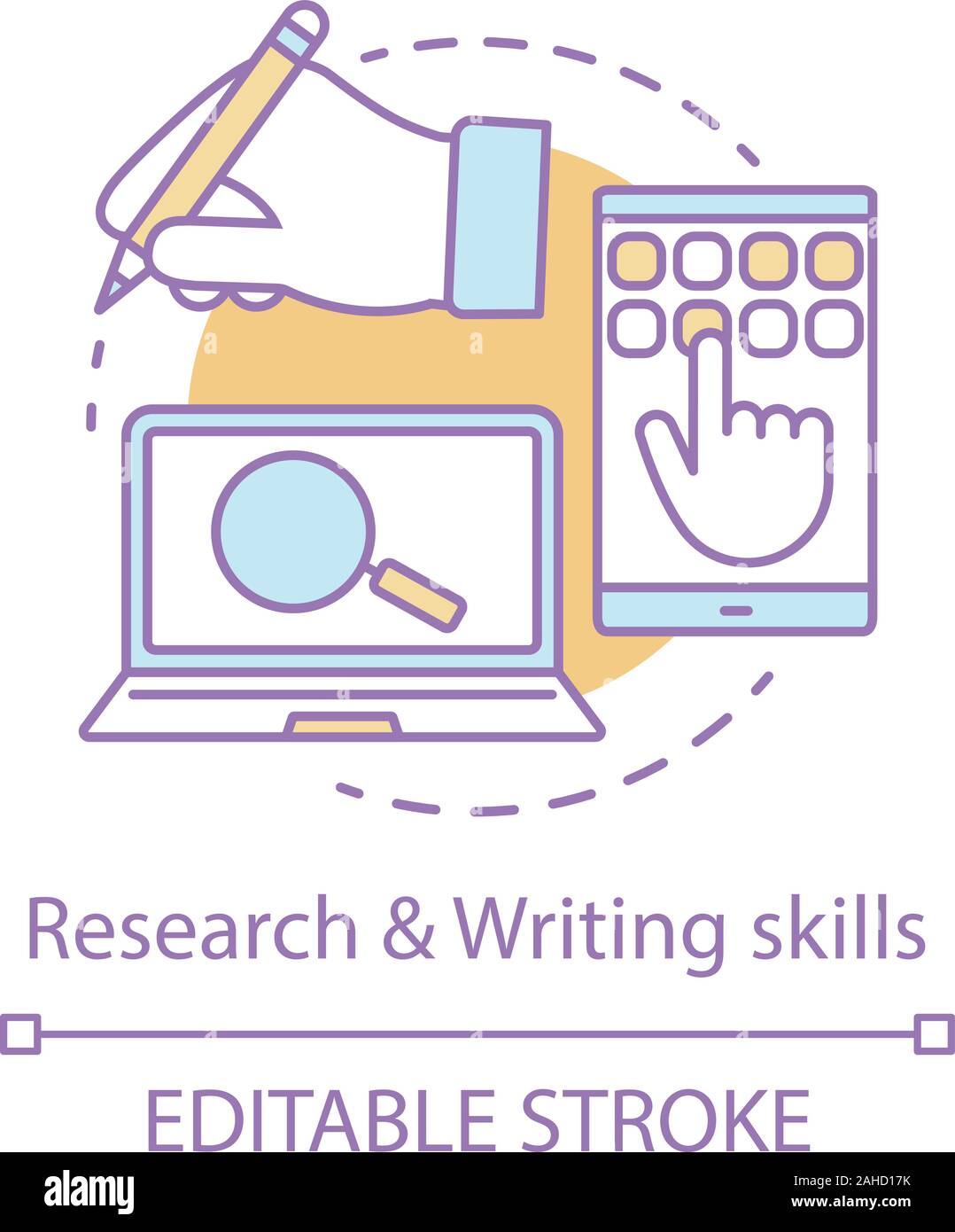 Research and writing skills concept icon. Copywriting idea thin line ...