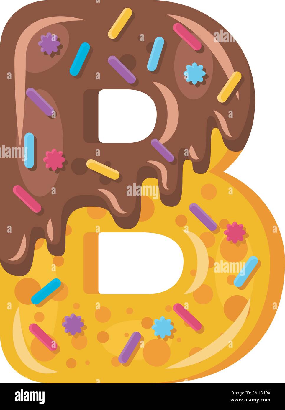 Donut cartoon B letter vector illustration. Biscuit bold font style ...