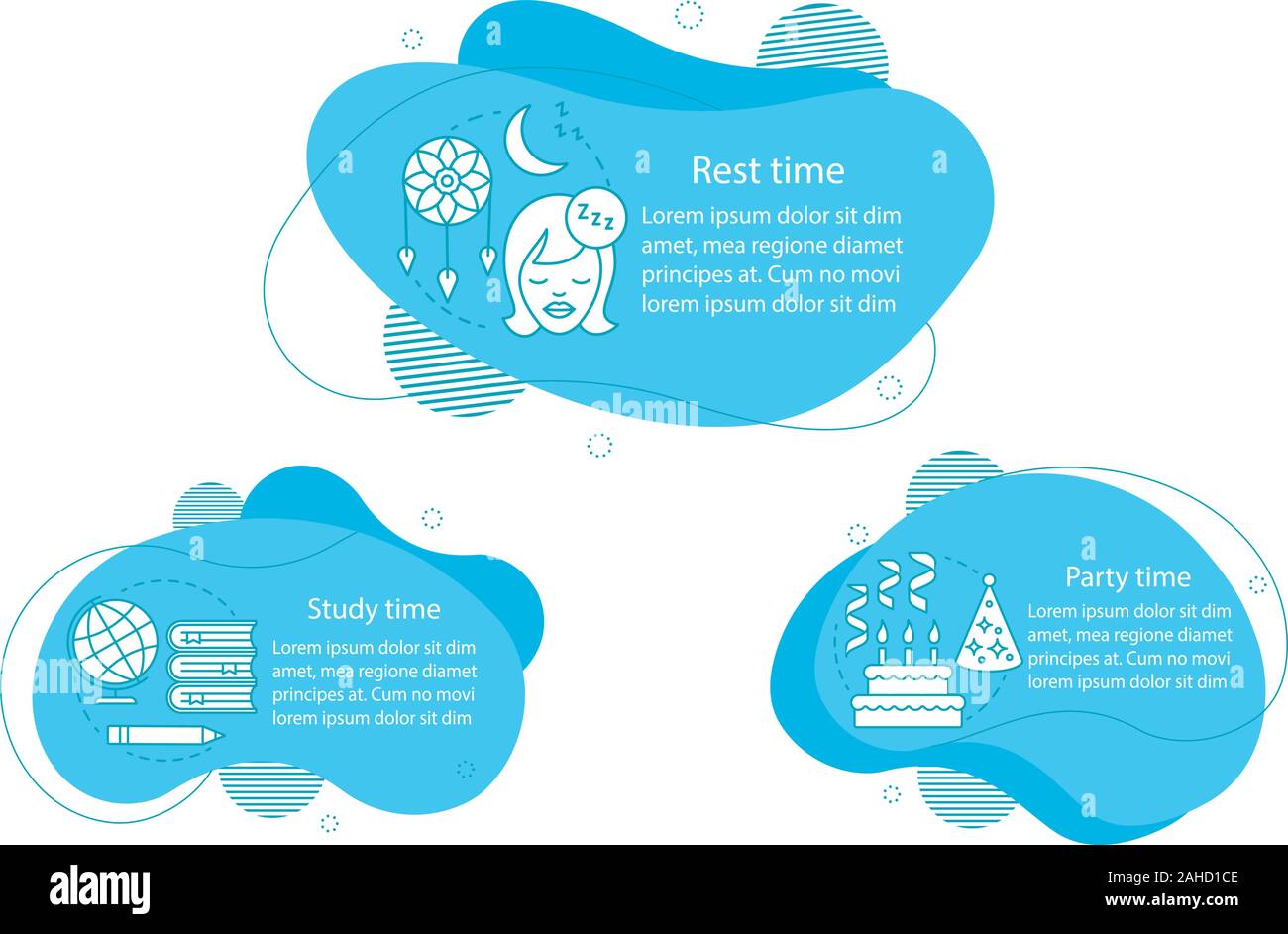Everyday life concept linear illustrations. Daily student schedule ...