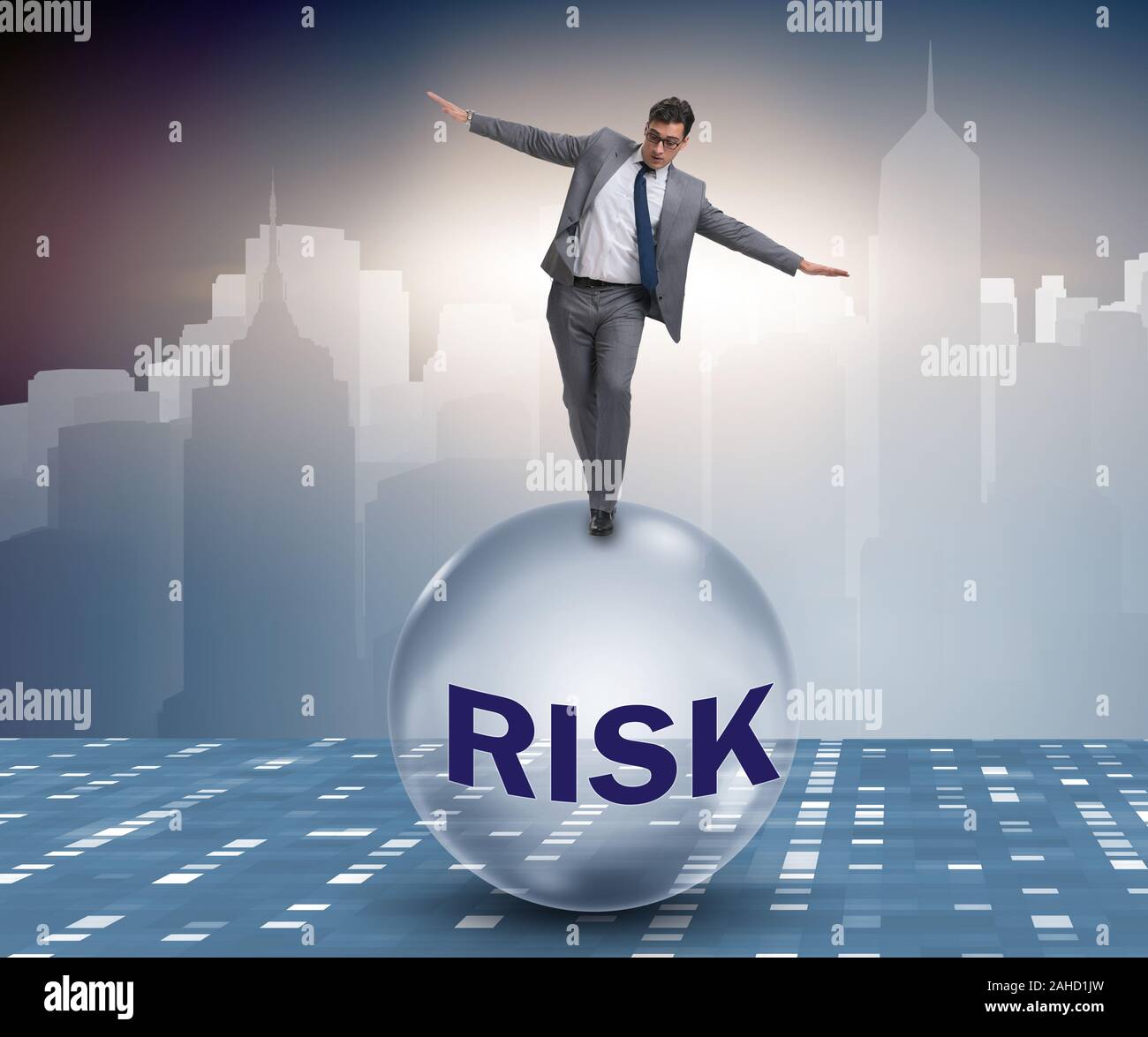 The young businessman in business risk and uncertainty concept Stock ...