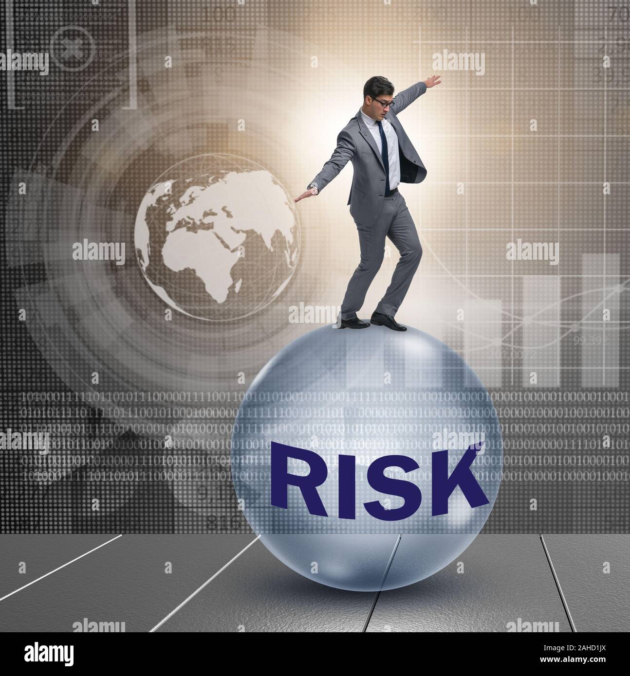 The young businessman in business risk and uncertainty concept Stock ...