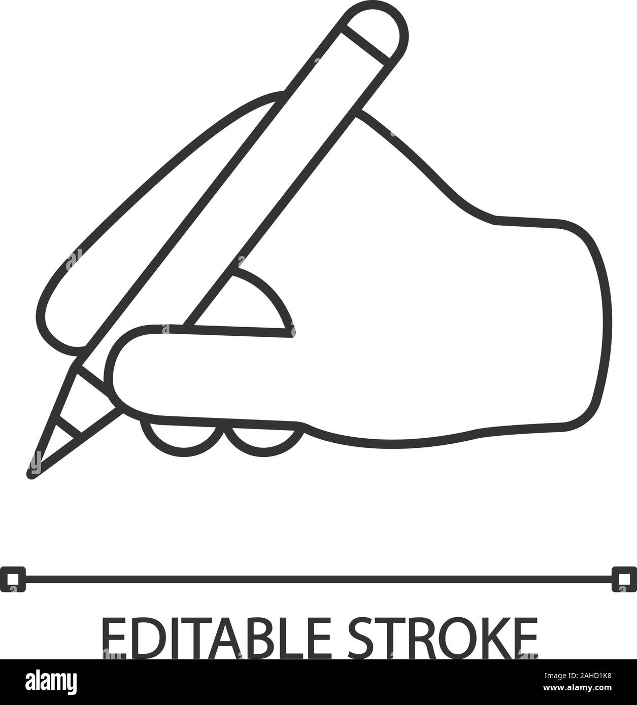 Writing hand linear icon. Thin line illustration. Hand holding pen or ...