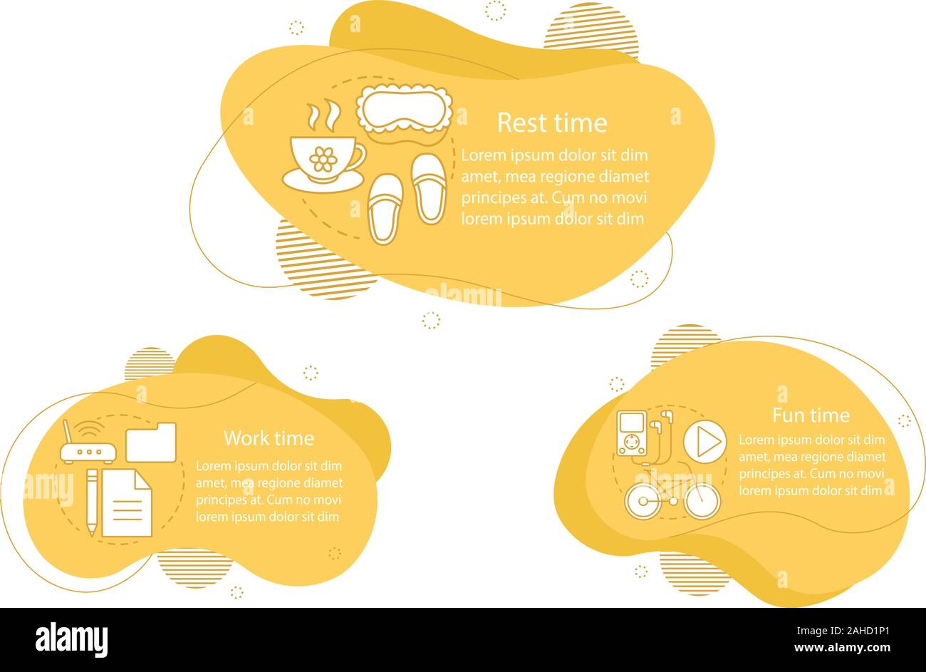 Everyday routine concept illustrations. Work, fun and rest time ...