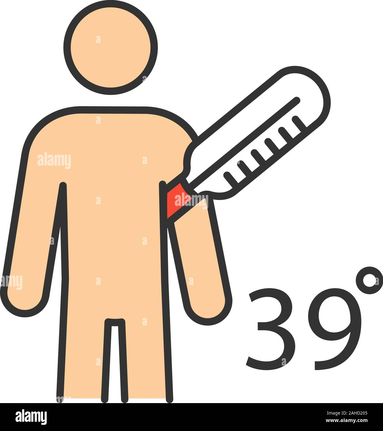 Fever color icon. High body temperature. Disease, cold, flu symptom ...