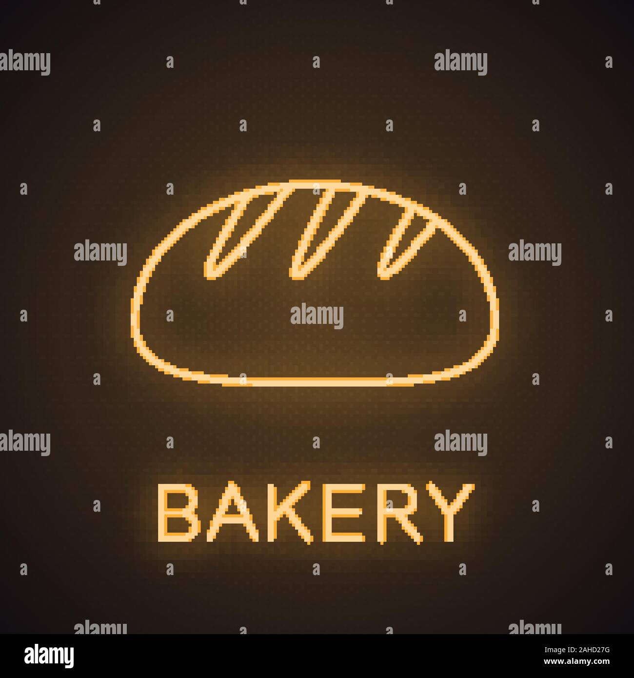 White round bread neon light icon. Bakery shop glowing sign. Vector ...