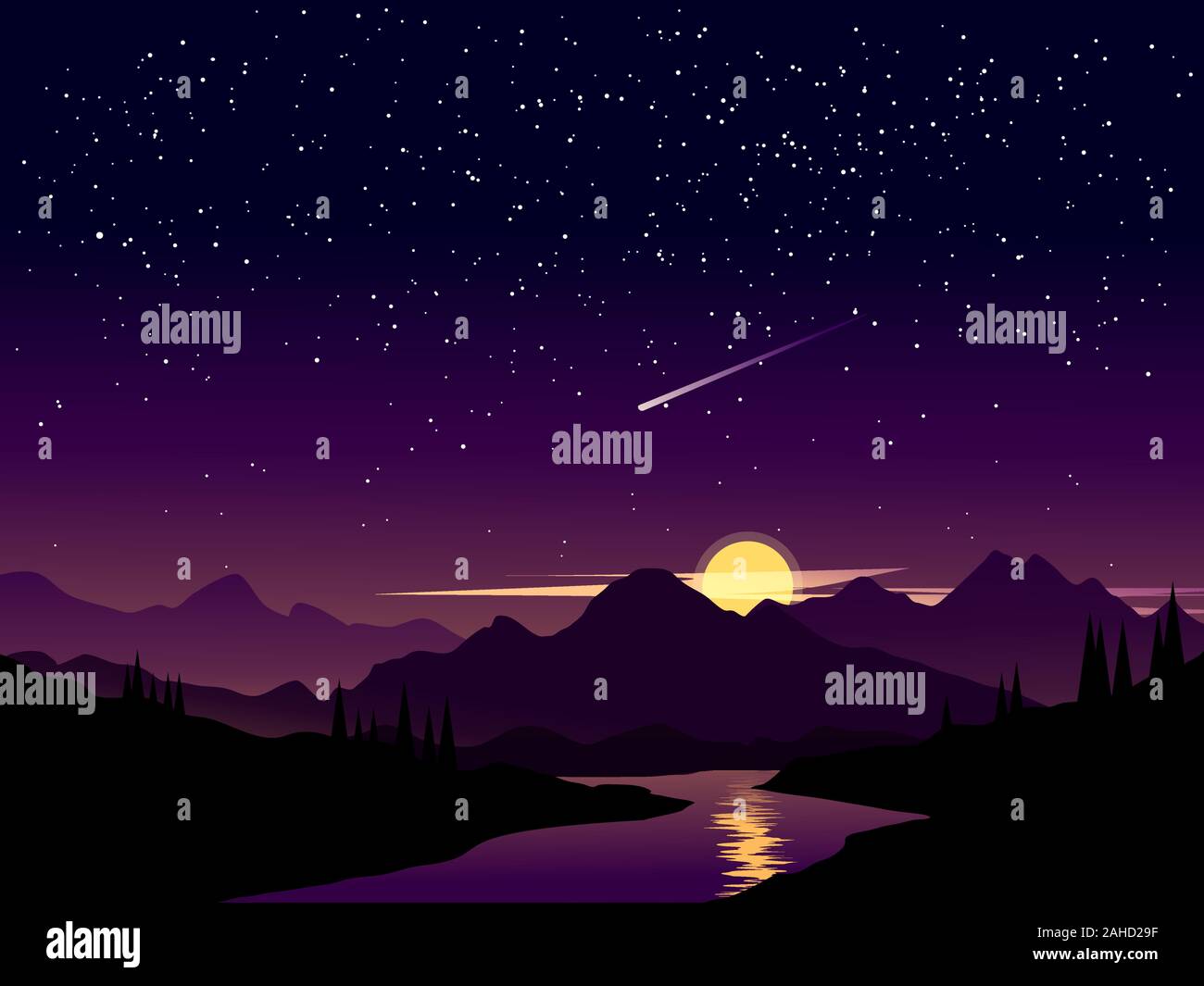 Calm river reflection night Stock Vector Images - Alamy