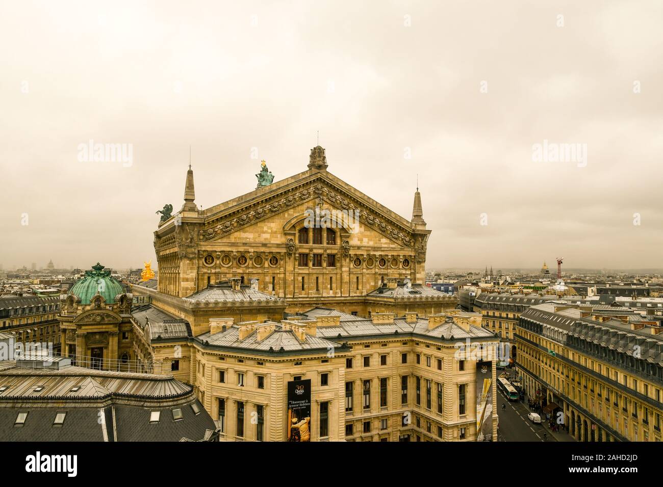 Rooftop view of the city centre of Paris with the back of the famous ...