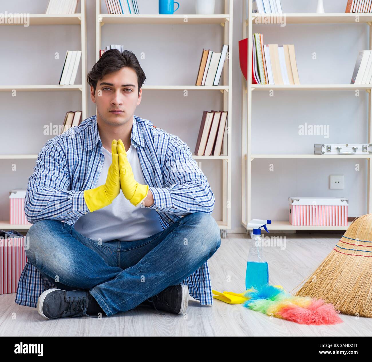 The man doing cleaning at home Stock Photo - Alamy
