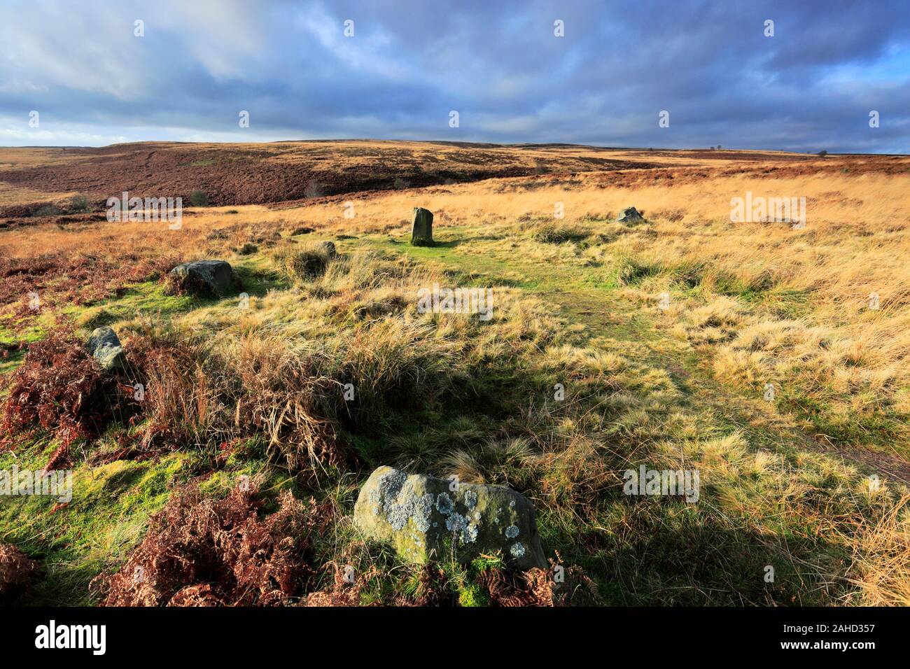 View over Barbrook 1 Stone Circle, Ramsley Big Moor, Peak District ...