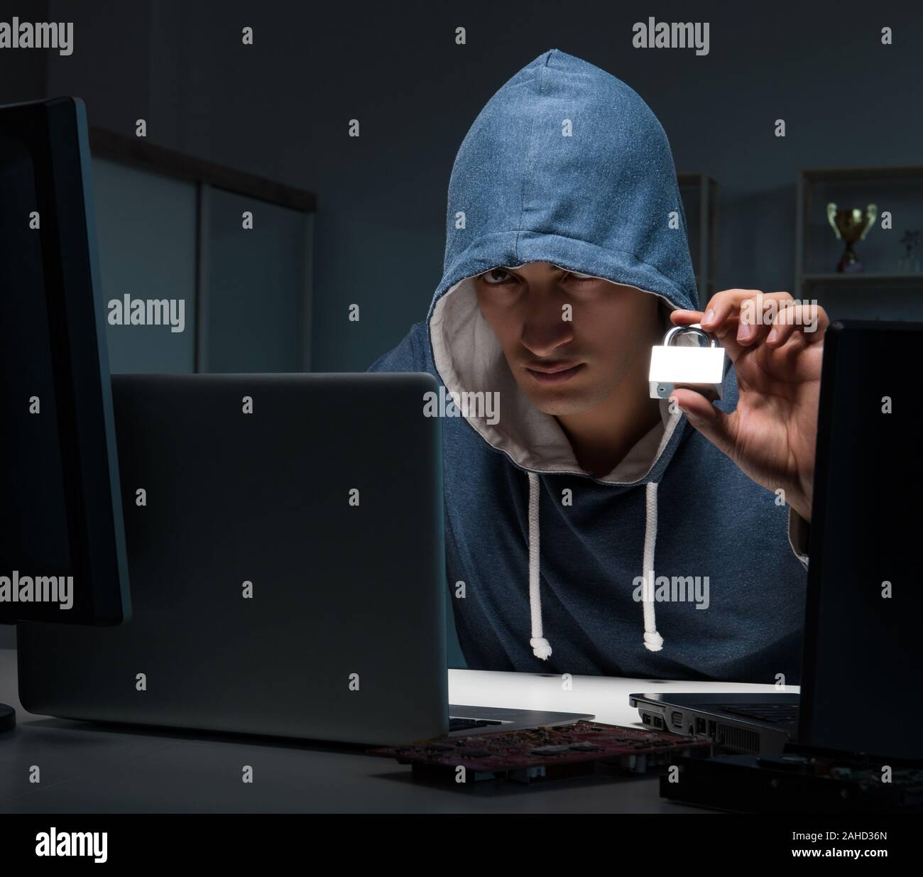 The hacker hacking computer at night Stock Photo - Alamy