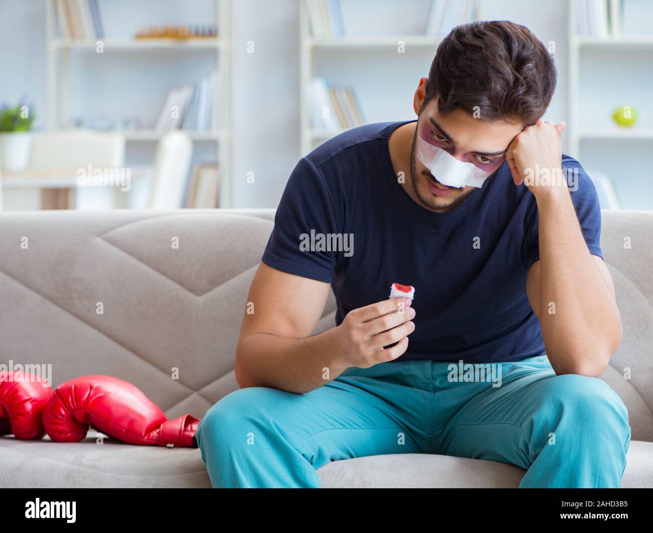Young man defeated in sports game suffered loss with broken bleeding ...