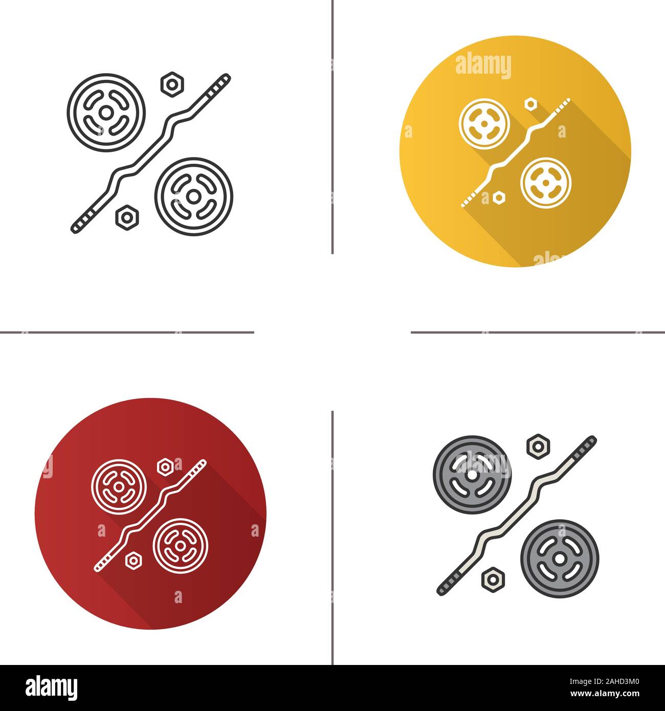 Barbell icon. Flat design, linear and color styles. Curl bar with ...