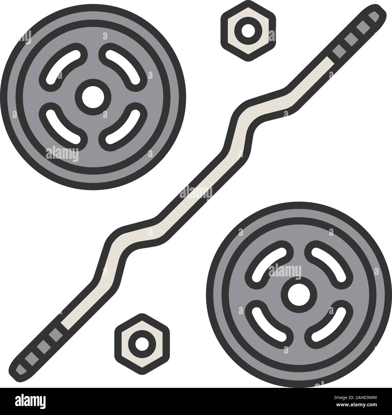 Barbell color icon. Curl bar with weight plates. Fitness equipment ...