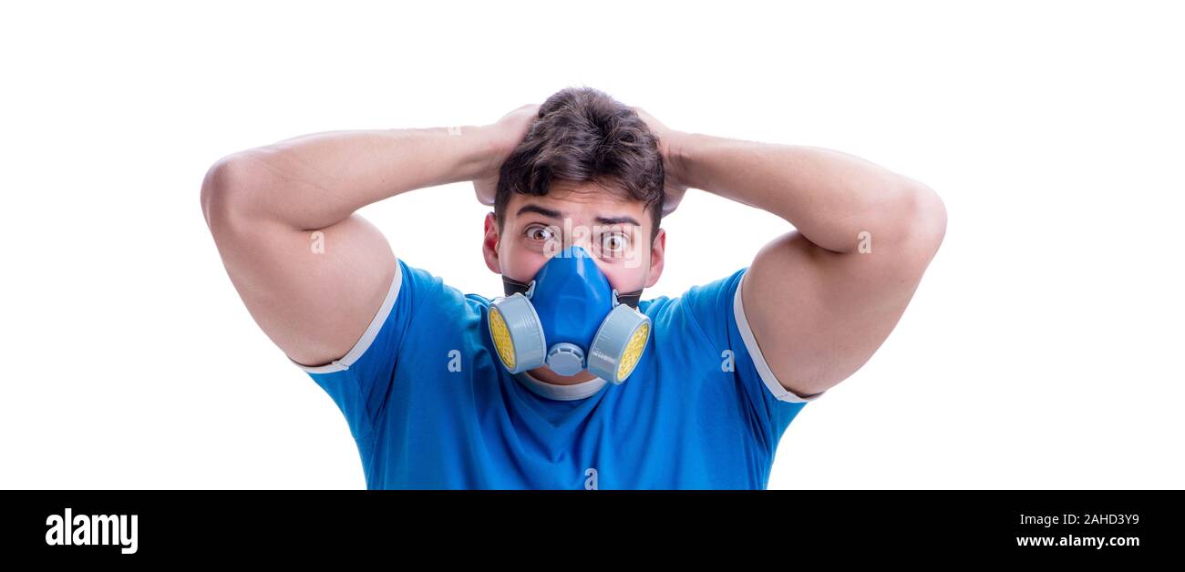 Man sweating excessively smelling bad isolated on white background ...