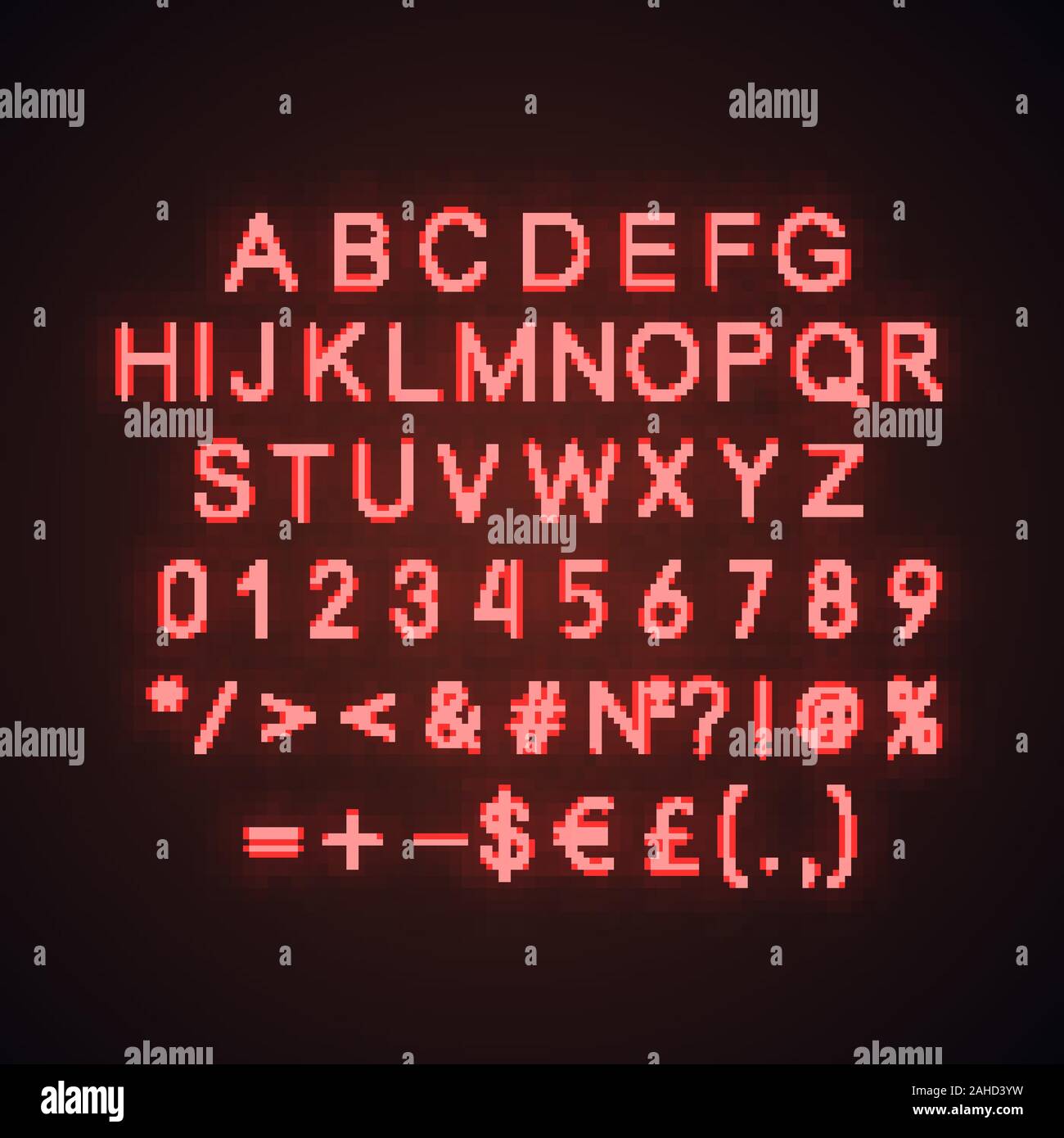Red alphabet, numbers and math signs neon light icon. ABC glowing ...