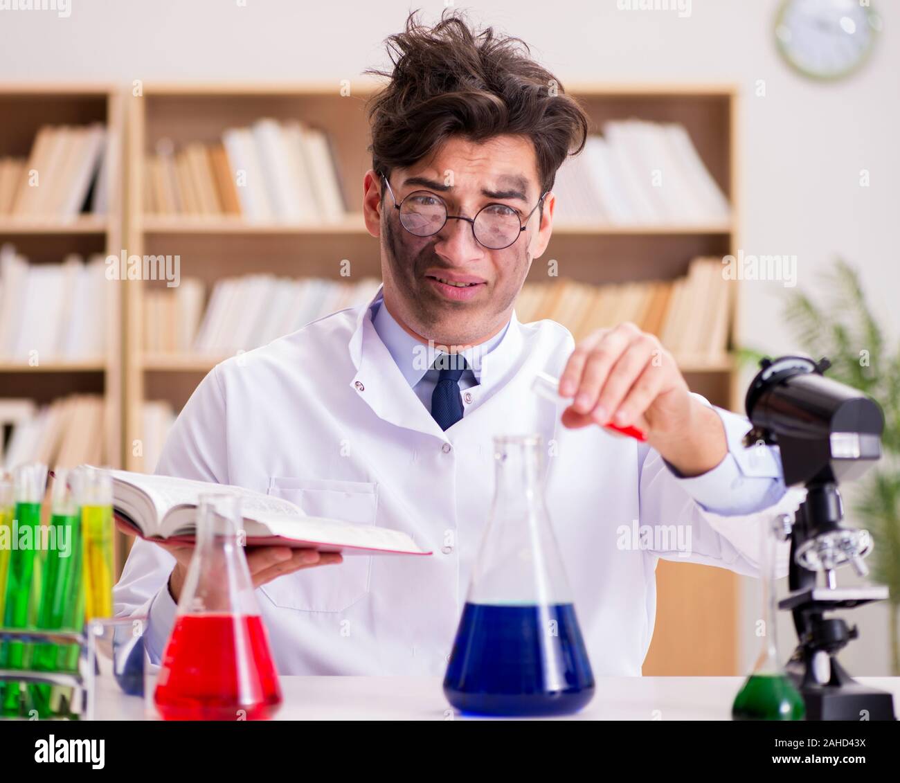 The mad crazy scientist doctor doing experiments in a laboratory Stock ...