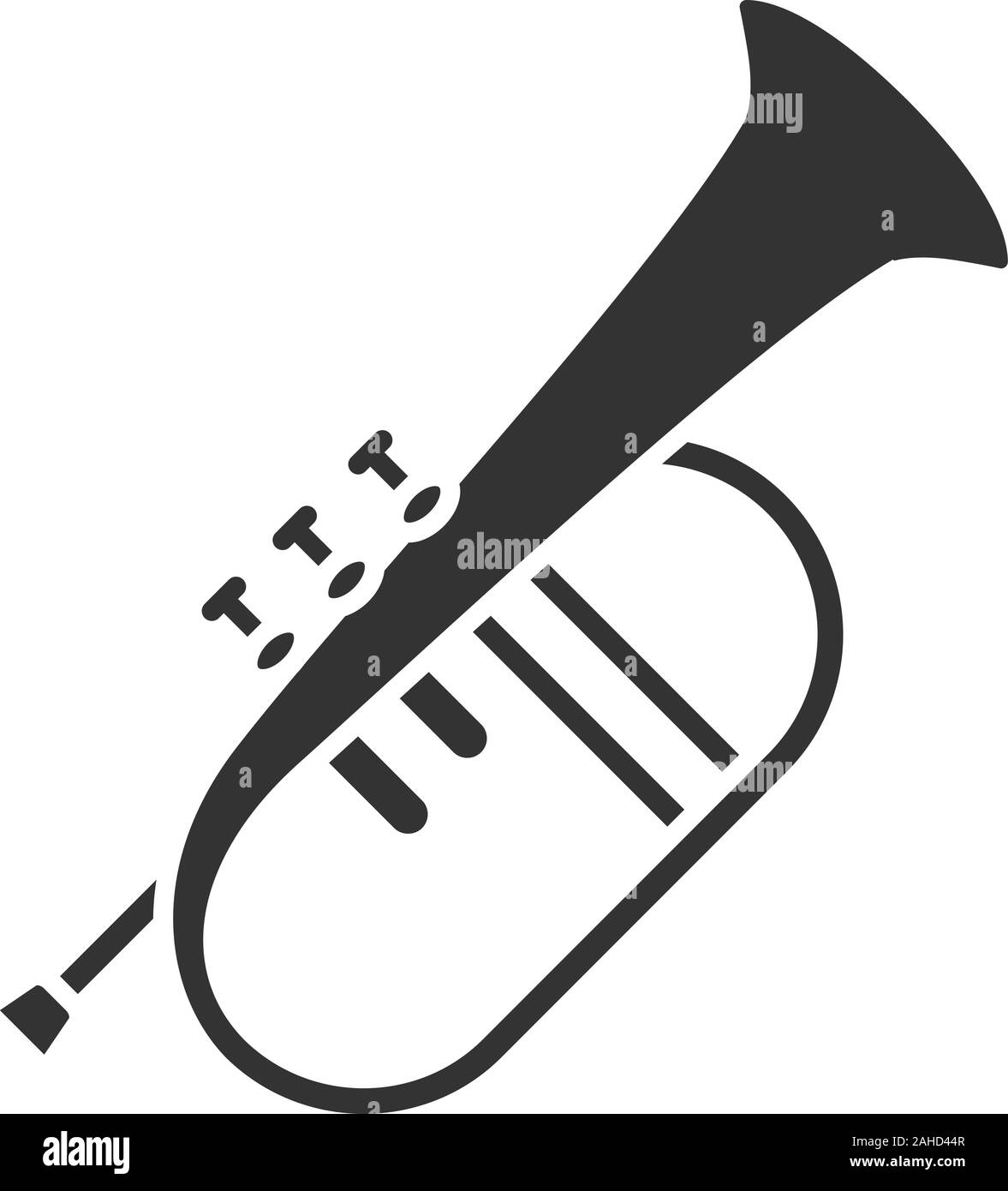 Flugelhorn glyph icon. Cornet. Bugel. Silhouette symbol. Negative space ...