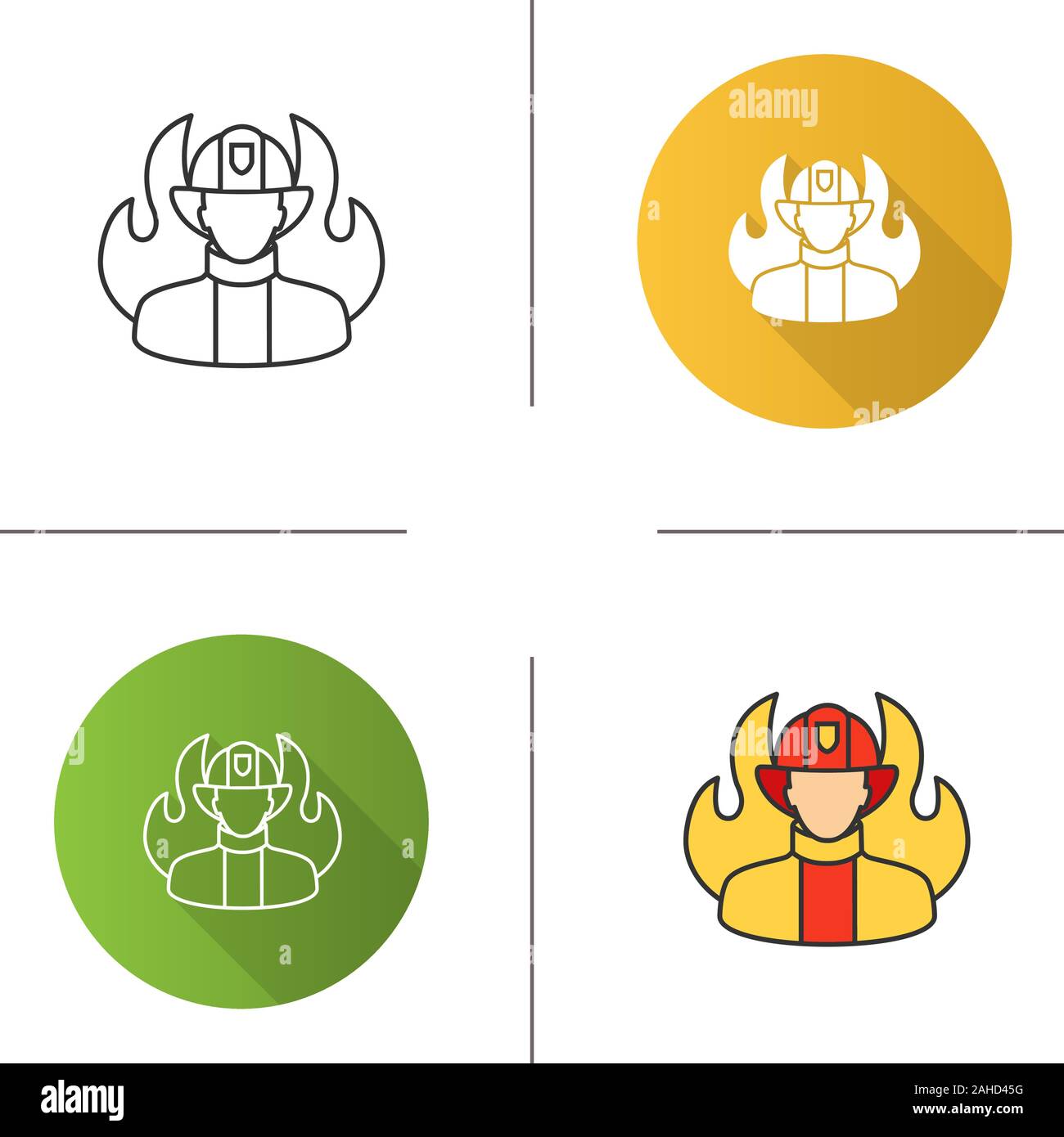 Firefighter icon. Flat design, linear and color styles. Fireman ...