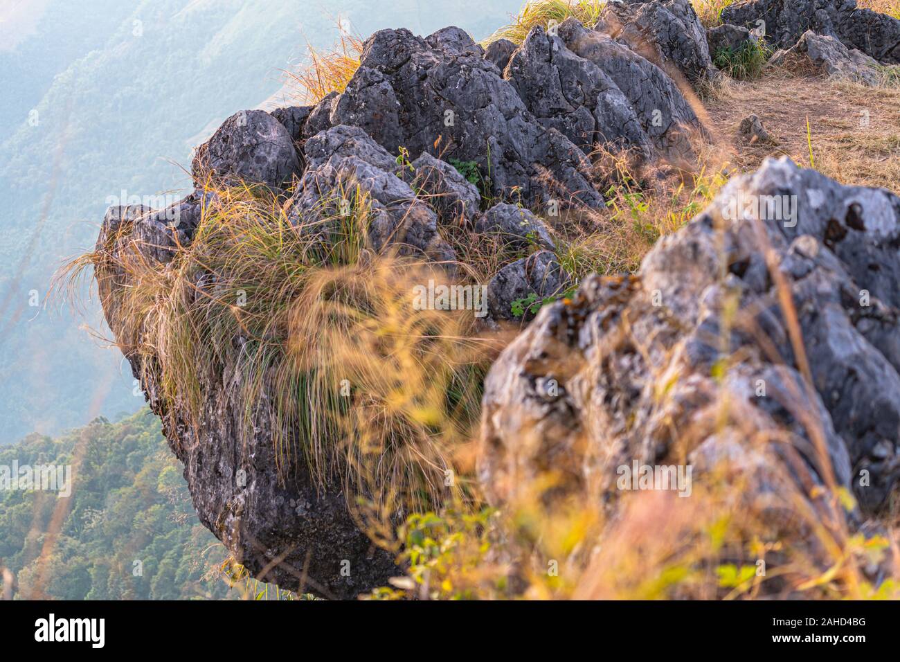 scenery sunrise above the mountain ridge on Doi Pha Phung at Nan ...