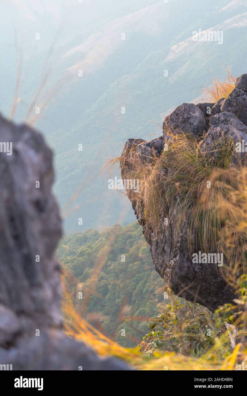 scenery sunrise above the mountain ridge on Doi Pha Phung at Nan ...