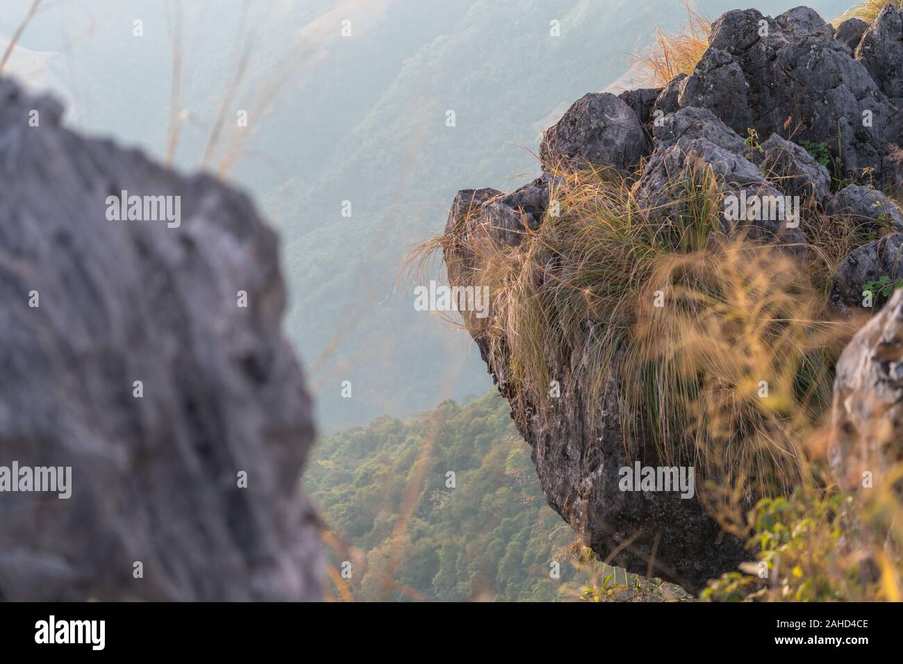 scenery sunrise above the mountain ridge on Doi Pha Phung at Nan ...