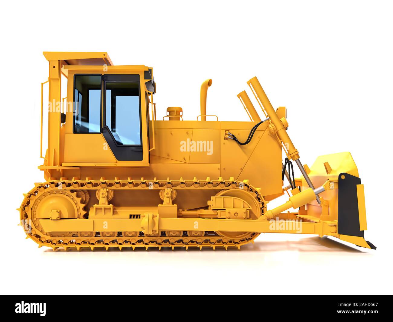 3D rendering of yellow bulldozer on white background Stock Photo - Alamy