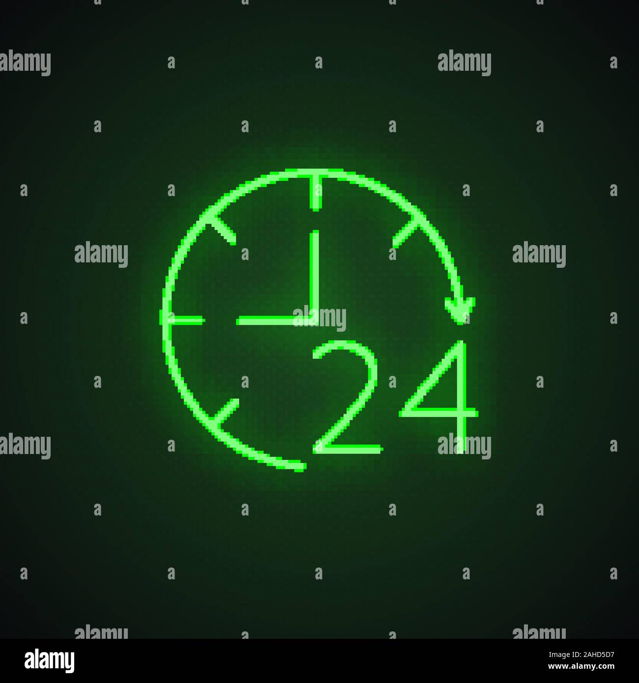 Open around the clock neon light icon. Glowing sign. Open 24 hours a ...