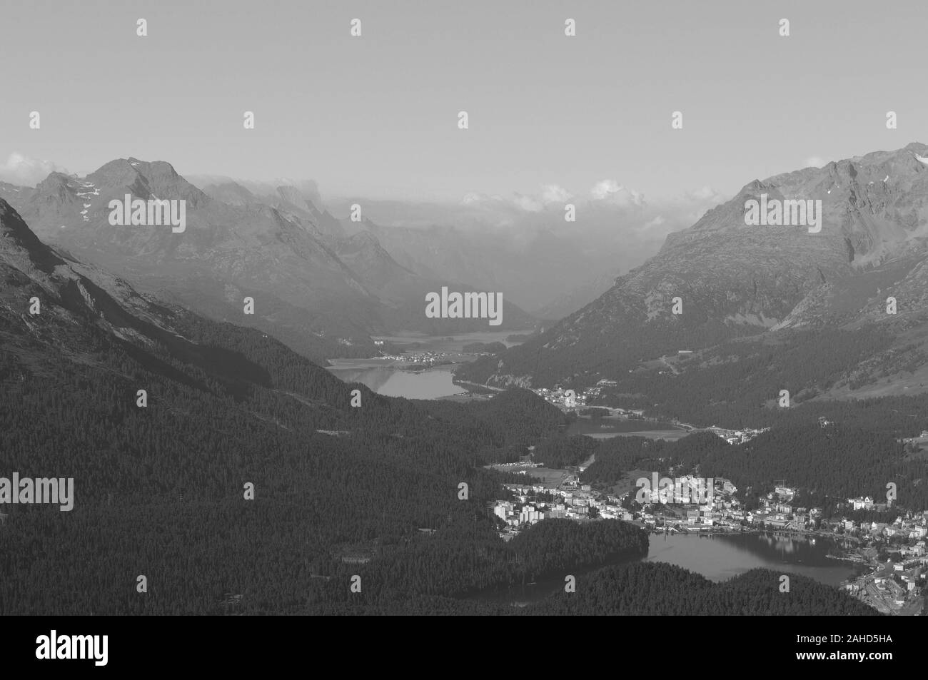 Swiss alps: The view from Muotas Muragl to the three glacier lakes in ...