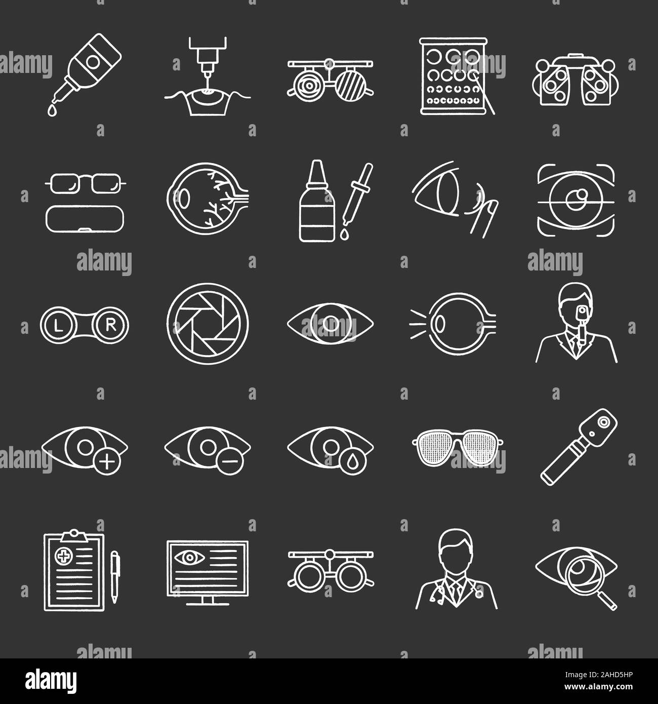 Ophtalmology chalk icons set. Optometry. Vision examination and ...