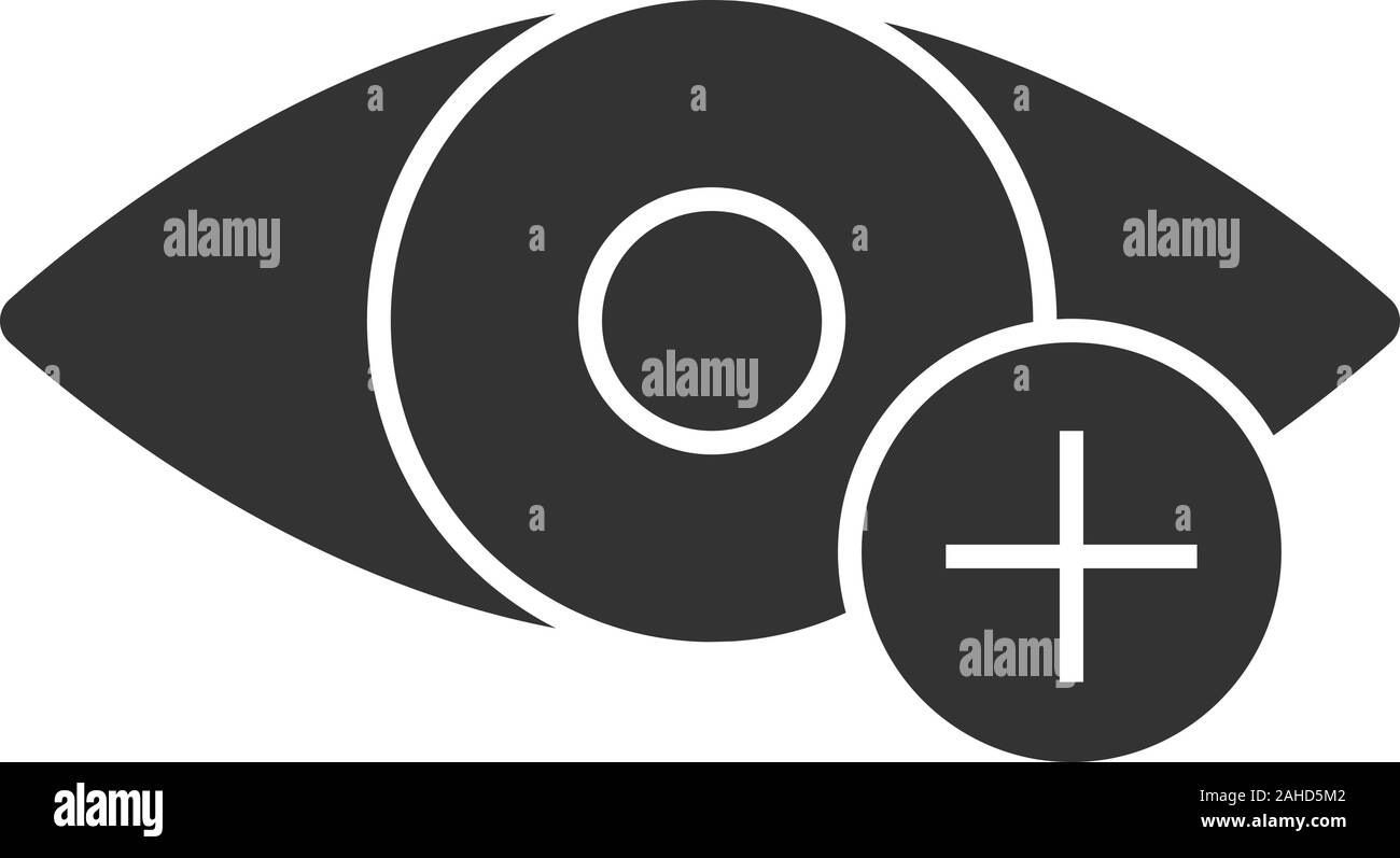 Human eye with plus sign glyph icon. Farsighted vision. Hyperopia ...