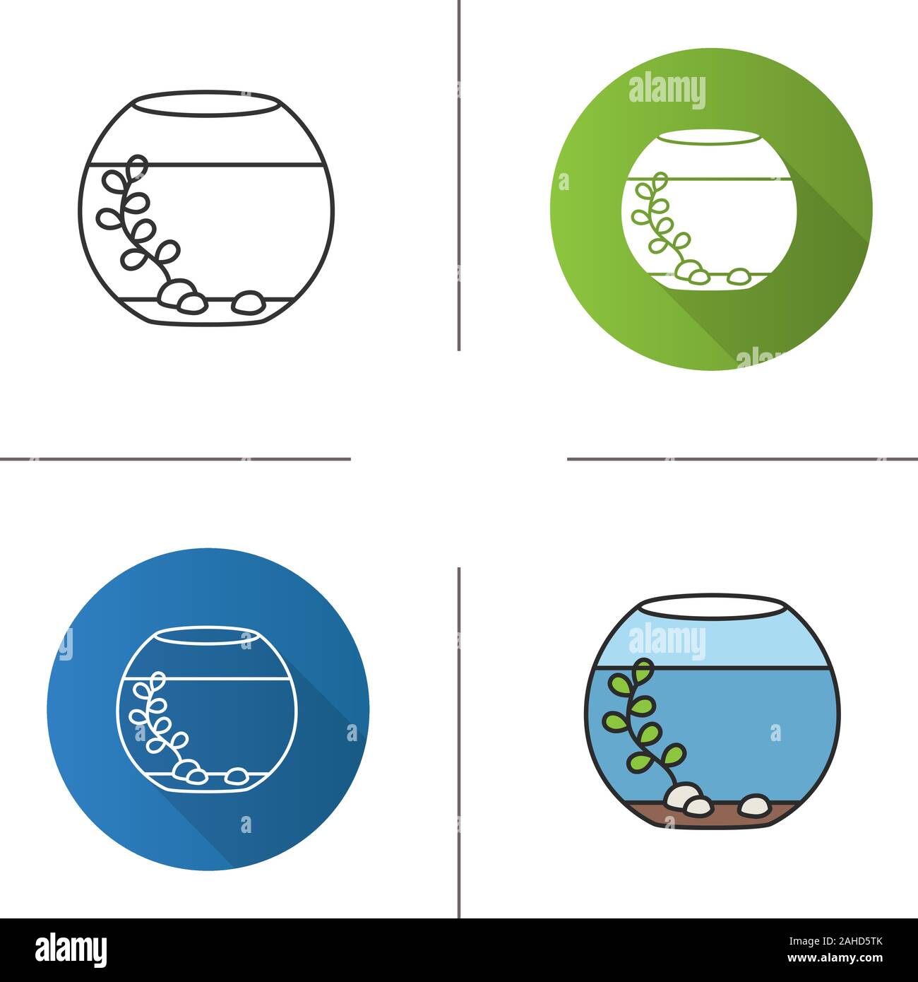 Aquarium icon. Flat design, linear and color styles. Fishkeeping. Fish ...