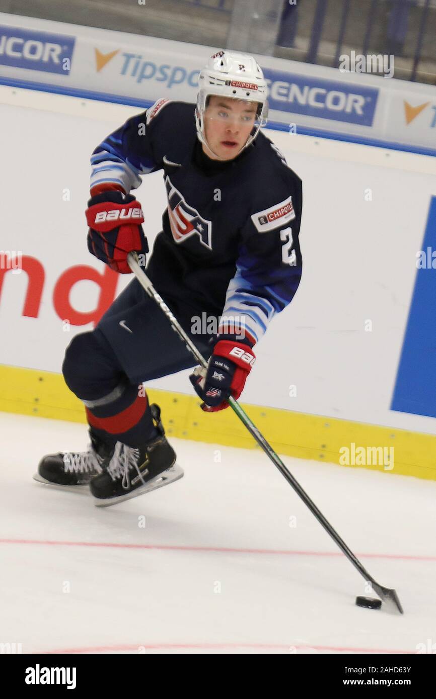 Jordan Harris (USA) in action during the 2020 IIHF World Junior Ice Hockey Championships Group B ...