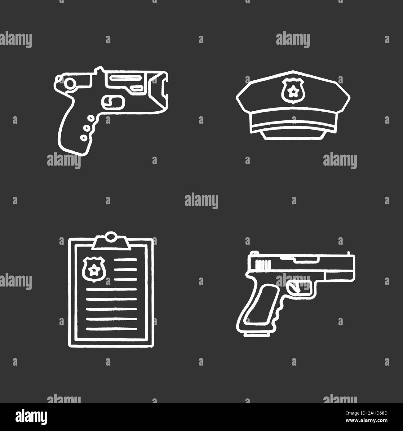 Police chalk icons set. Taser, hat, police report, gun. Isolated vector ... Police chalk icons set. Taser, hat, police report, gun. Isolated vector ...