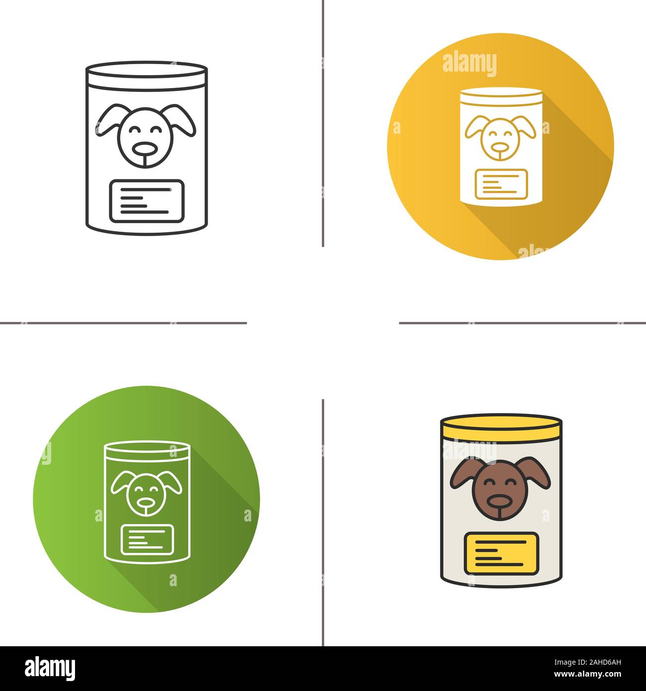 Canned dog food icon. Flat design, linear and color styles. Pets ...