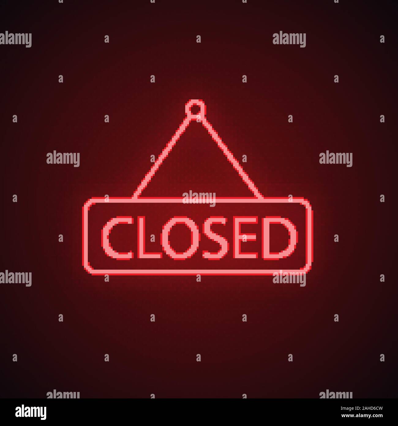 Closed hanging door neon light icon. Glowing sign. Closed shop ...