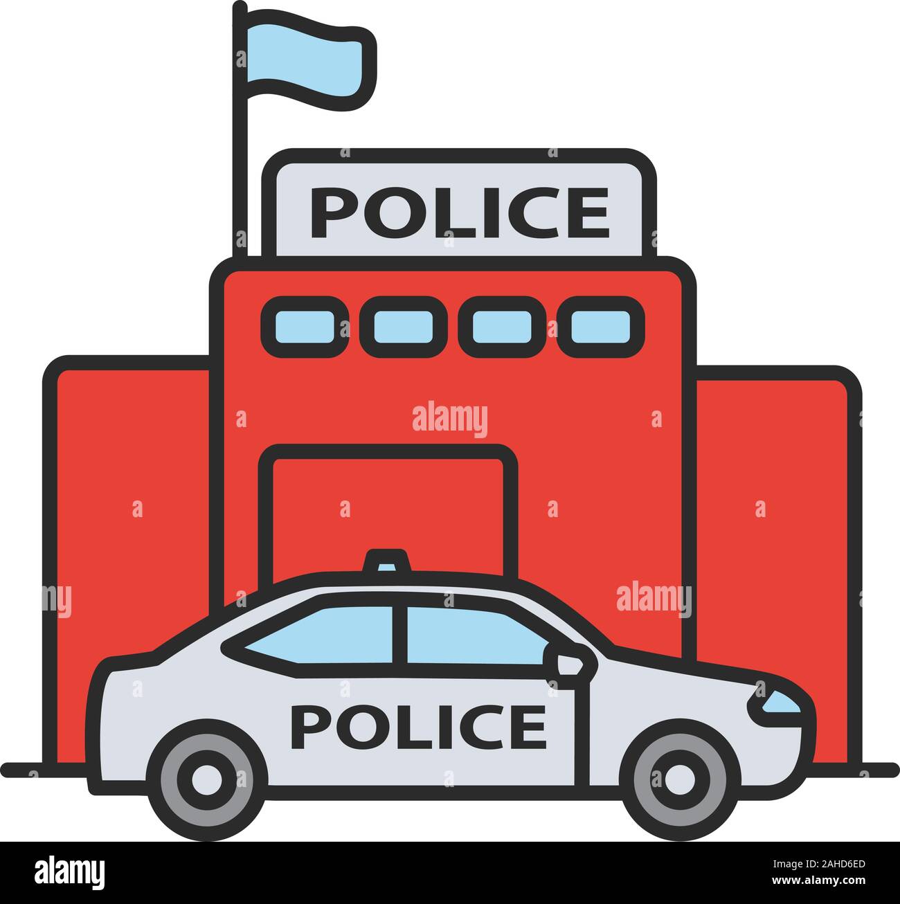 Police department building color icon. Isolated vector illustration ...