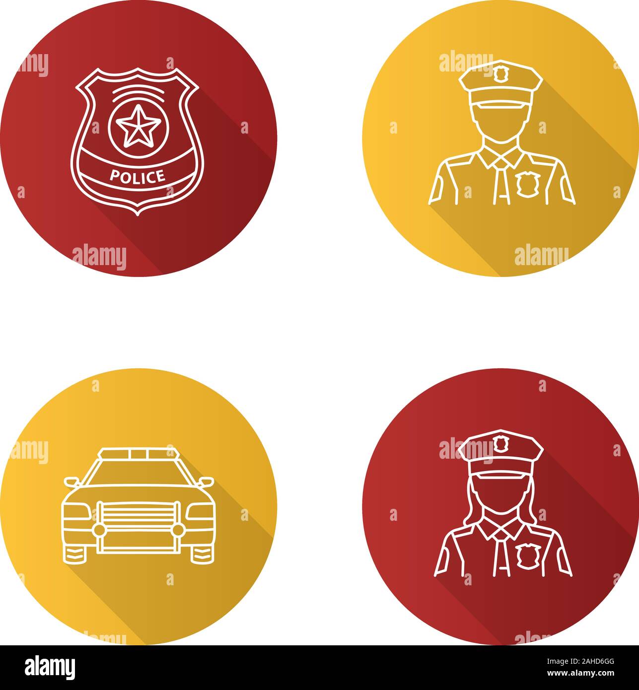 Police flat linear long shadow icons set. Policeman and policewoman ...