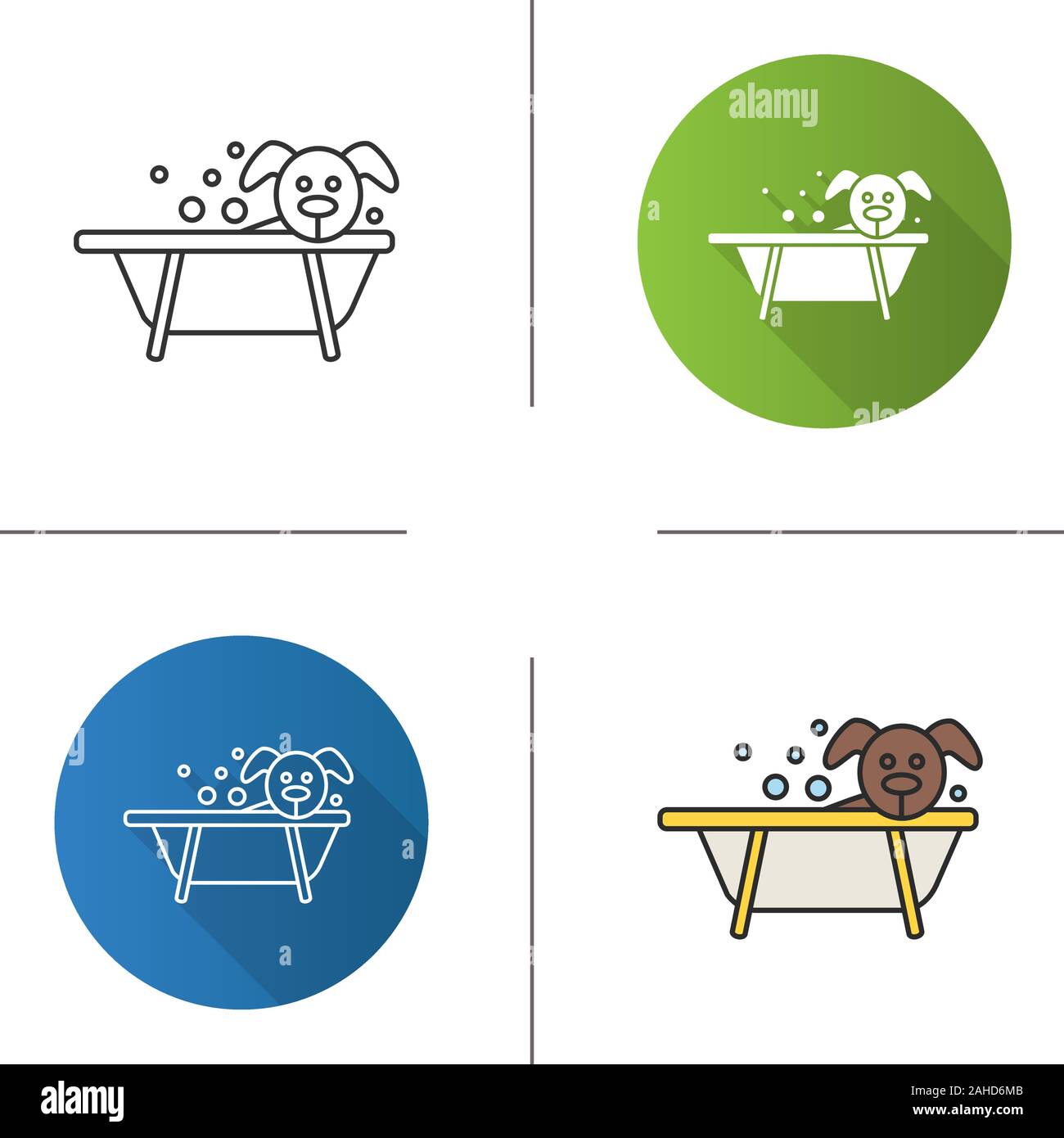 Bathing dog icon. Flat design, linear and color styles. Grooming ...