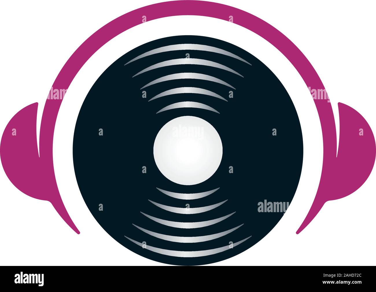 Simple headphones symbol with record. Abstract dj musical icon design ...