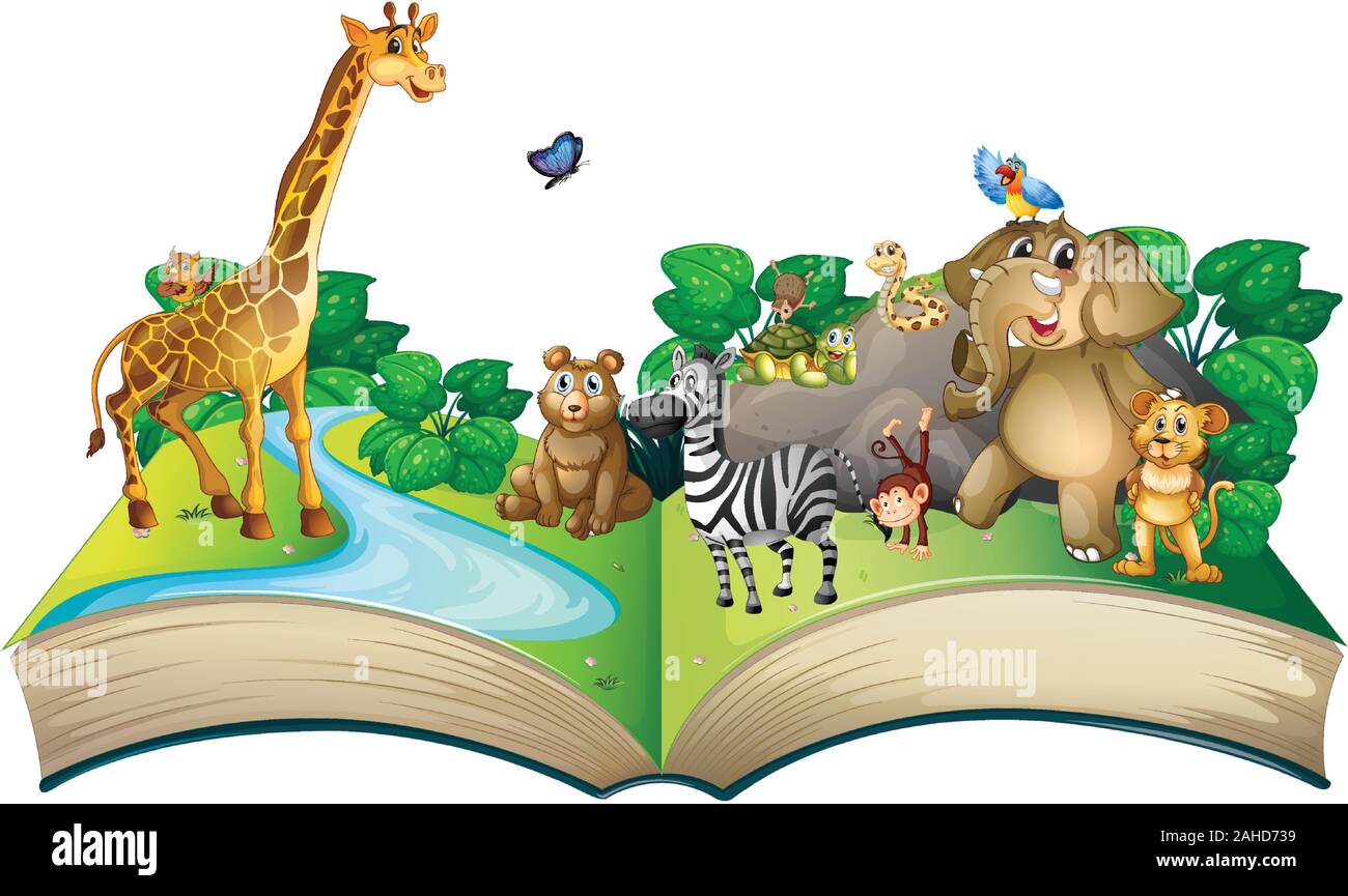 Many animals on big book illustration Stock Vector Image & Art - Alamy